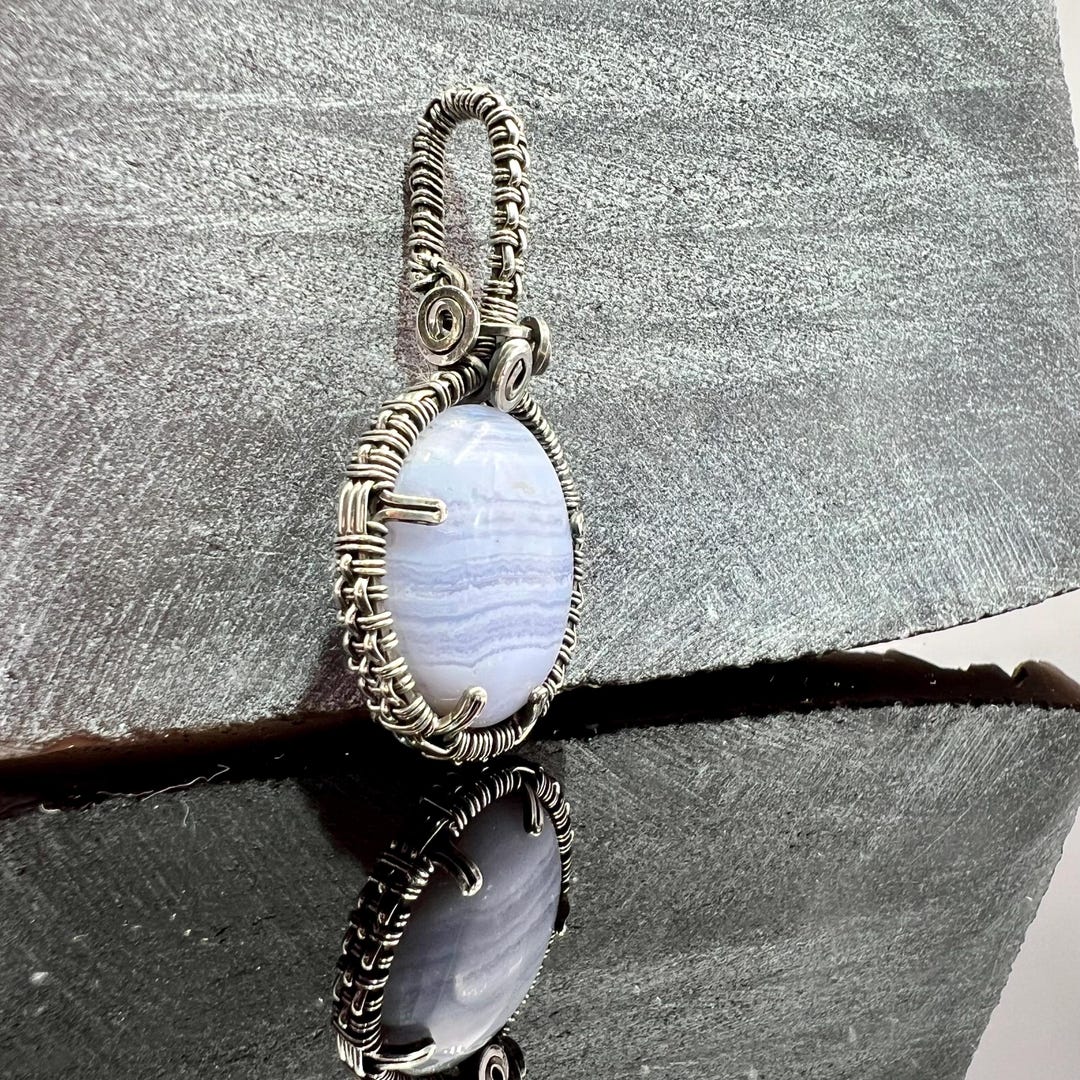 Blue Lace Talisman | Blue Lace Agate | Exclusive Wire Wrap | Sterling ...
