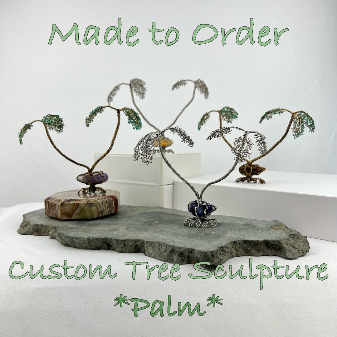 Palm Tree Sculpture Made to Order Tumbled Gemstone Brass & Steel Wire ...