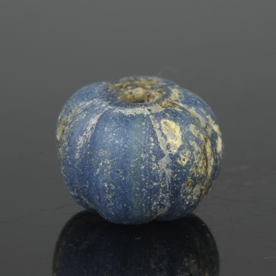 Antique Glass Bead With Rounded Ribs, Blue Glass Bead - Etsy