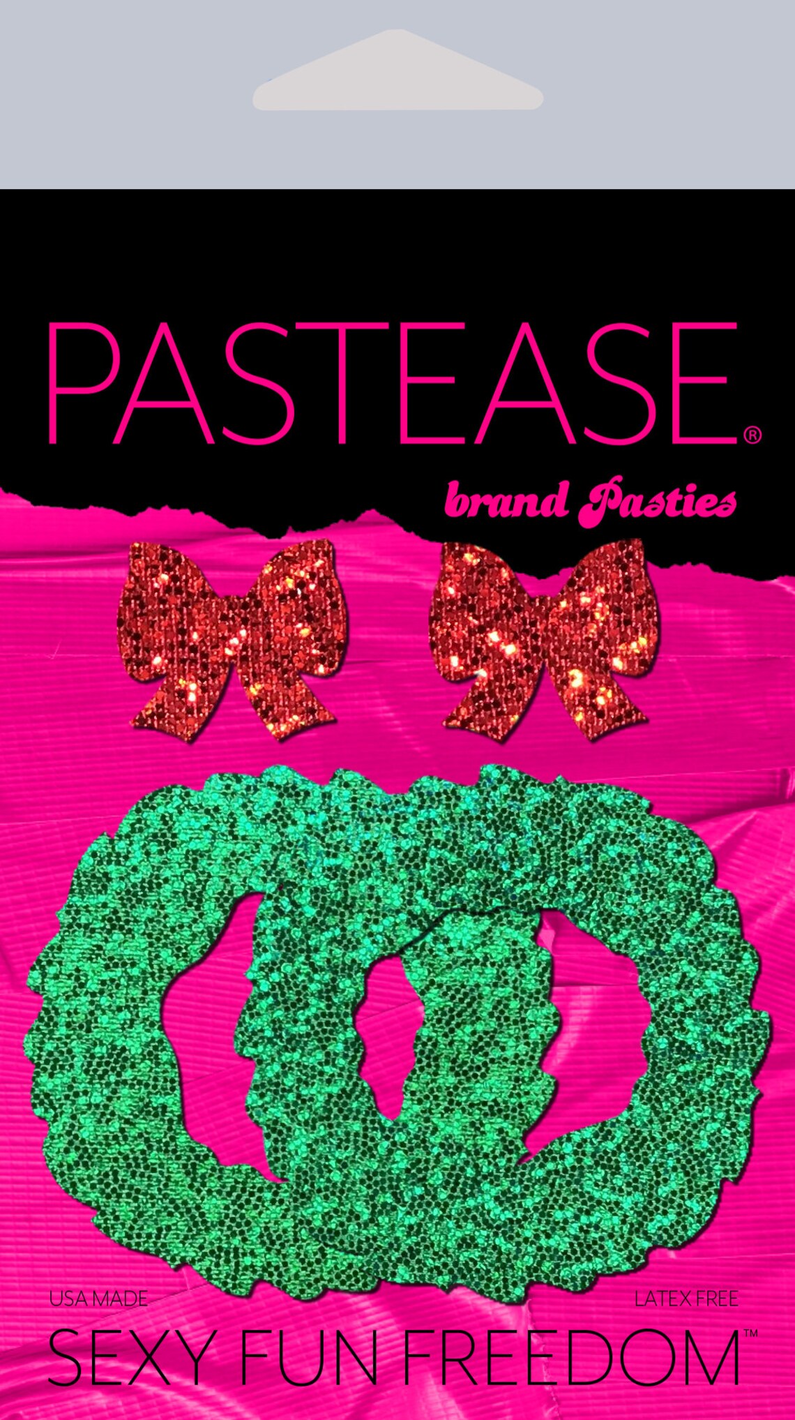 Pasties Green Glitter Wreath With Red Glitter Bow Nipple | Etsy