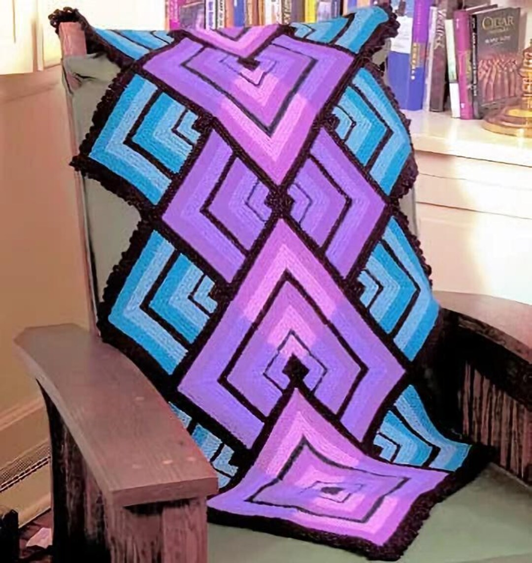 Vintage Knitting Pattern: Geometric Throw Afghan Mitered Squares (60 X ...