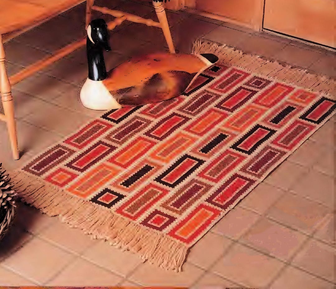 Vintage Plastic Canvas Pattern: Geometric Brick Style Rug Mat (25.75 X ...