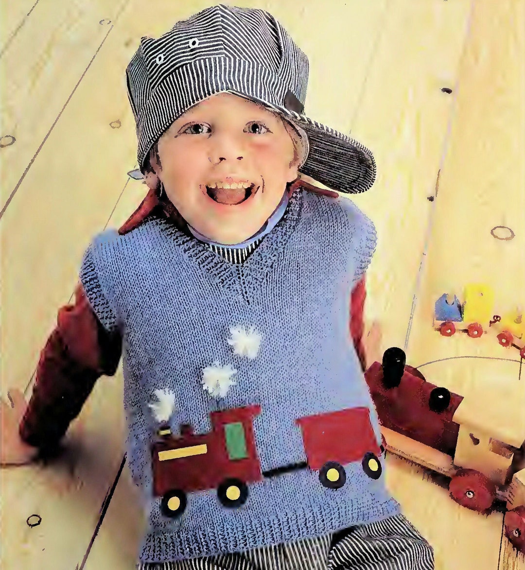 Vintage Knitting Pattern: Child's Train Vest ( Chest Size 22, 24, 26 ...