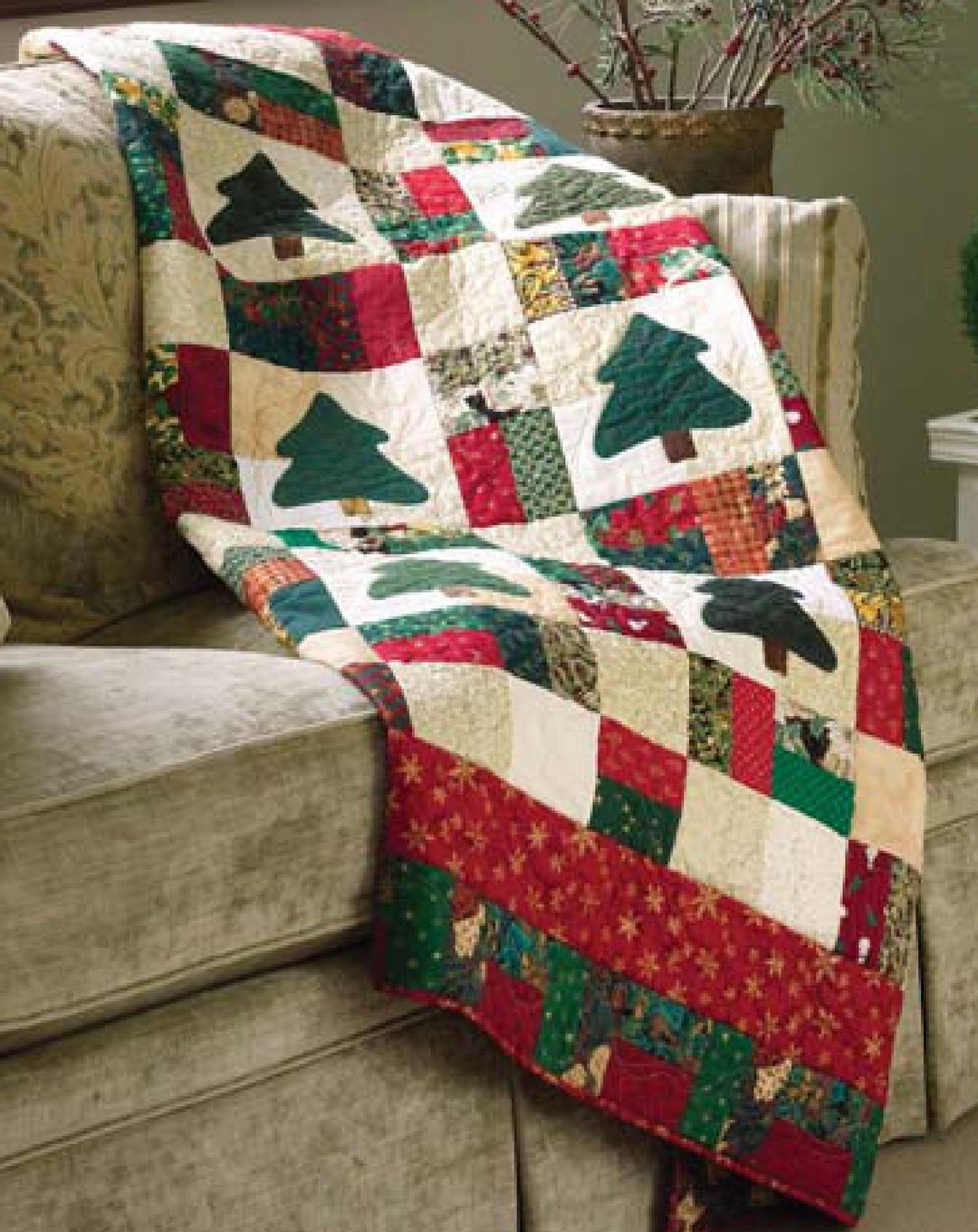 Vintage Quilting Pattern: Primitive Christmas Tree Scrap Quilt (52" X ...