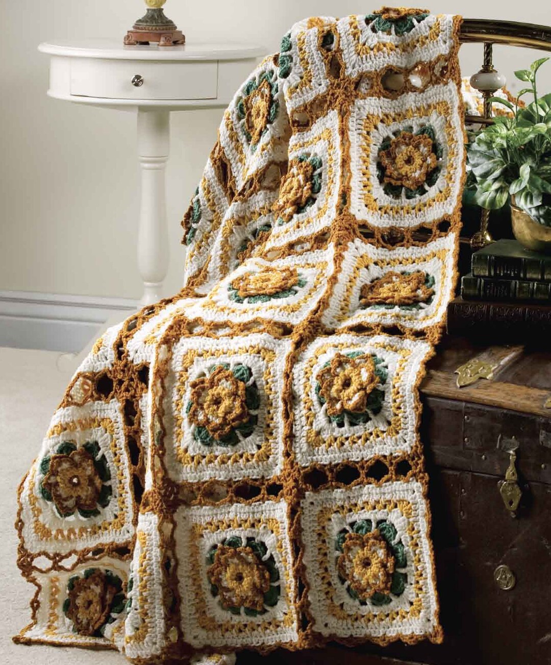 Vintage Crochet Pattern: Heirloom Lacy Floral Afghan in Warm Autumn ...
