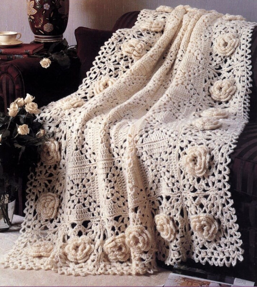 Vintage Crochet Pattern: Heirloom Victorian Roses Remembered Afghan (47 ...
