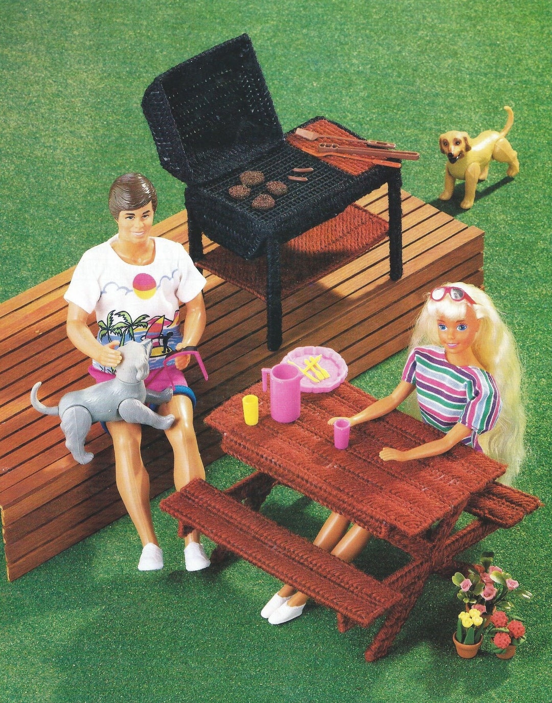 Vintage Plastic Canvas Pattern: Barbie Picnic Table and Grill Outdoor ...