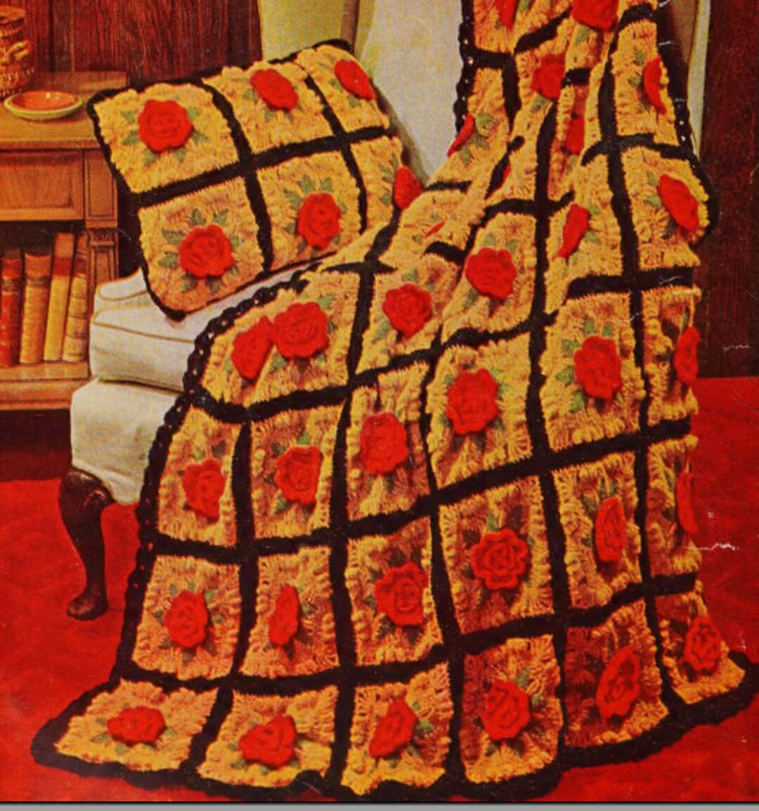 Vintage Crochet Pattern: Heirloom Rose Garden Afghan Throw Blanket (49 ...