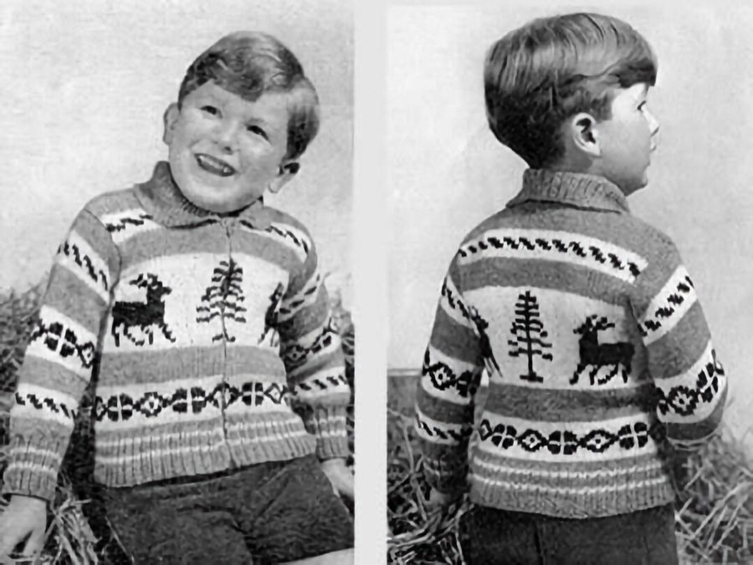 Vintage Knitting Pattern: North Woods Reindeer Jacket / Sweater, Child ...