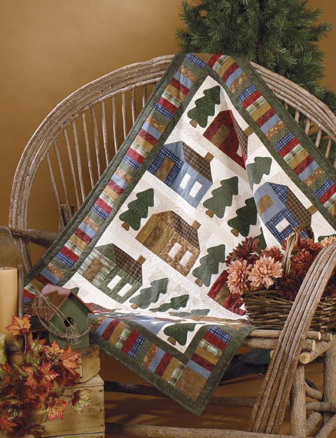 Vintage Quilting Pattern: Primitive Rustic Forest Cabin Patchwork ...