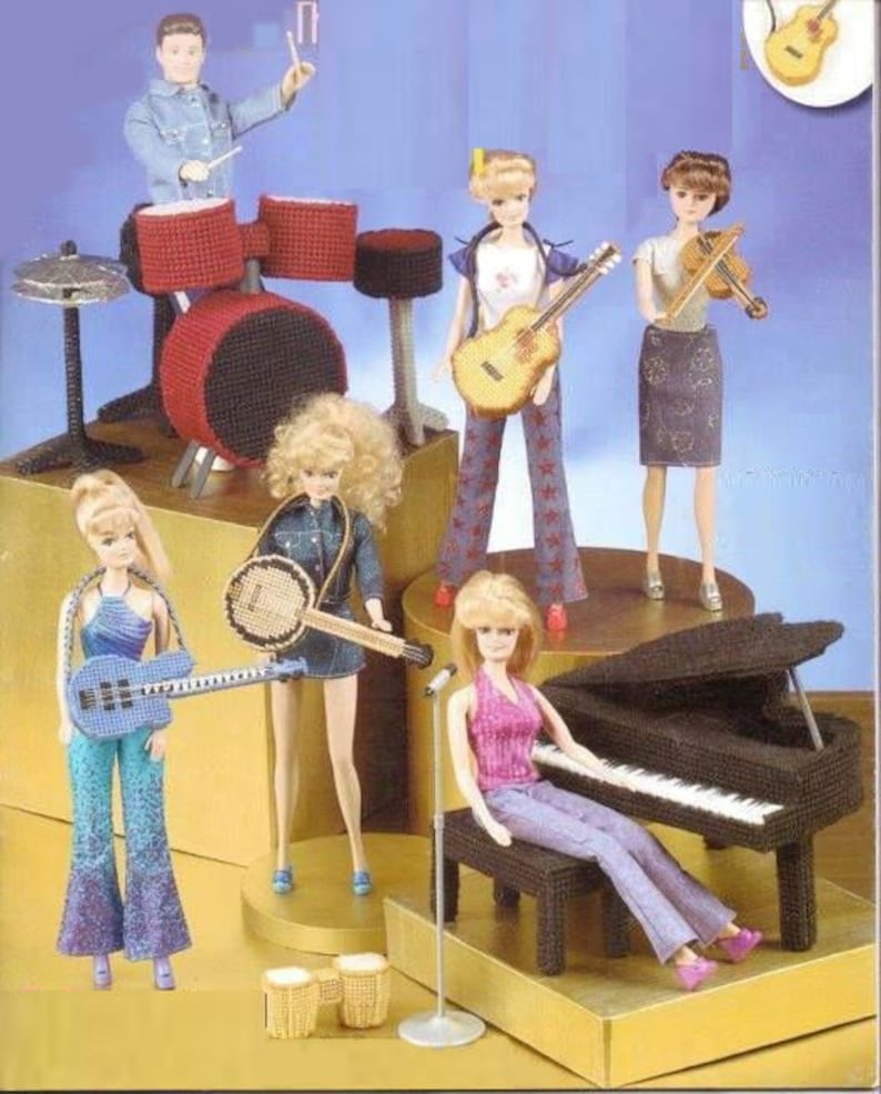 Vintage Plastic Canvas Pattern: Barbie Band, Musical Instruments ...