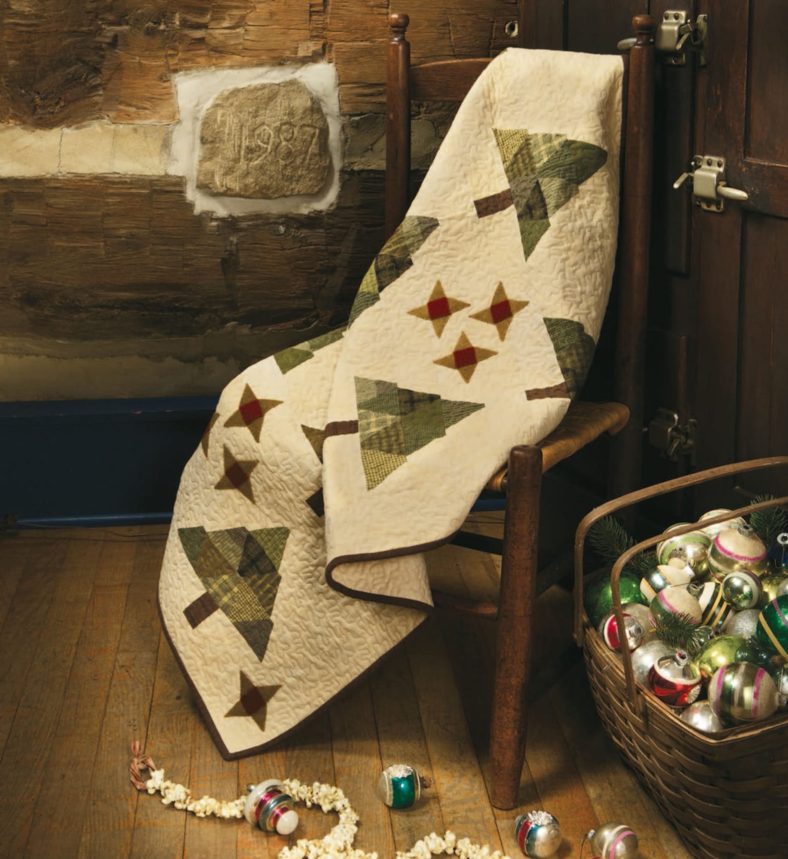 Vintage Quilting Pattern: Primitive Christmas Trees & Stars (39.25" X ...