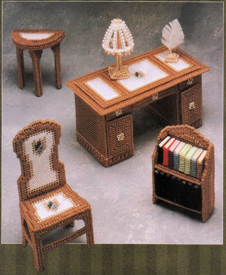 Vintage Plastic Canvas Pattern: Office Furniture for Barbie - Study ...