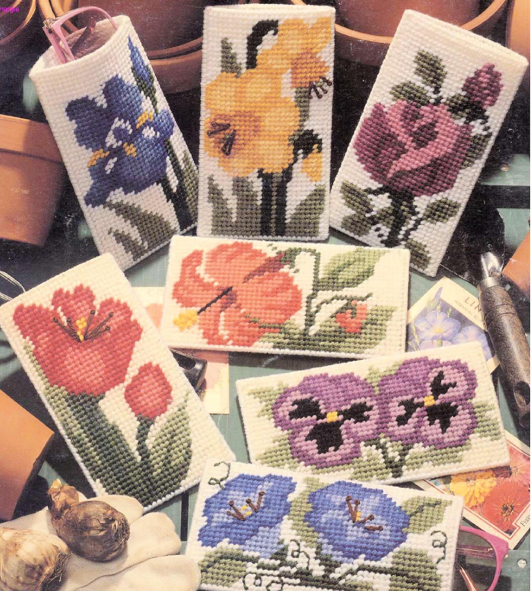 Vintage Plastic Canvas Pattern: 7 Floral Eyeglass Cases - Pansy ...