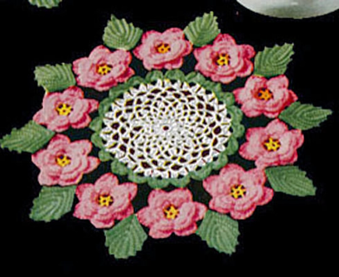 Vintage Crochet Pattern: Heirloom Victorian Wild Rose Centerpiece Doily ...