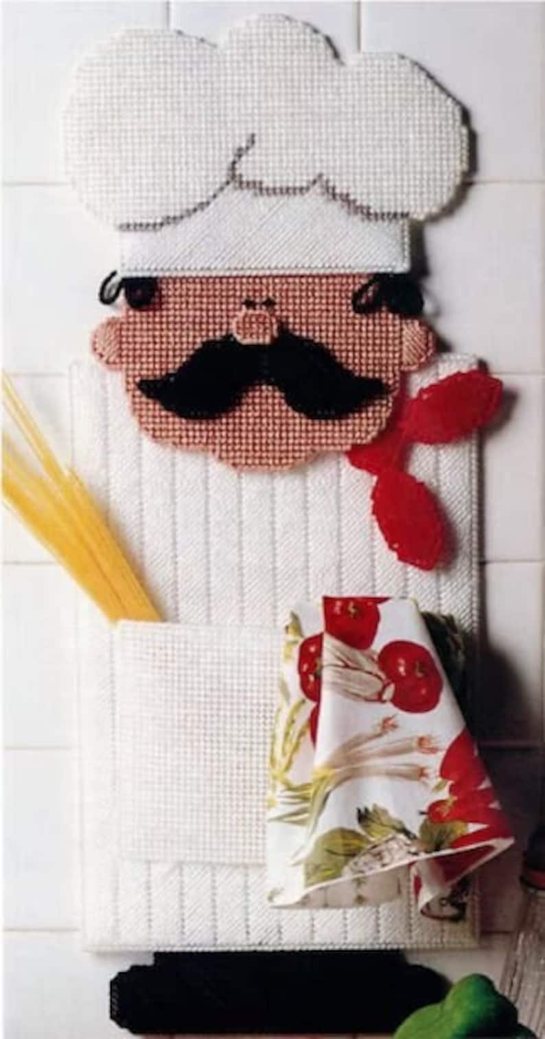 Vintage Plastic Canvas Pattern: Italian Gourmet Chef Kitchen Pocket - Etsy