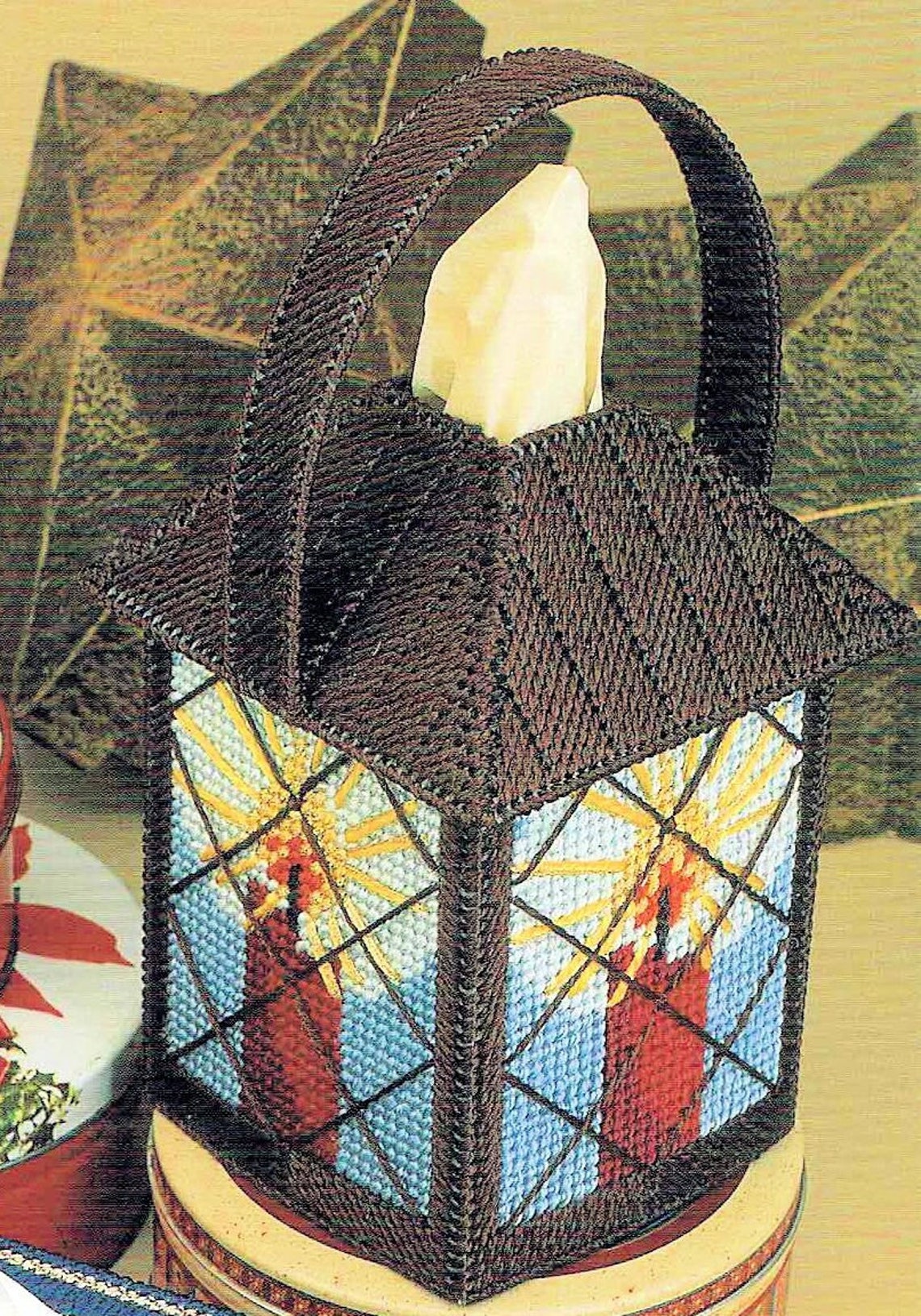 Vintage Plastic Canvas Pattern: Christmas Candle Lantern Tissue Box ...