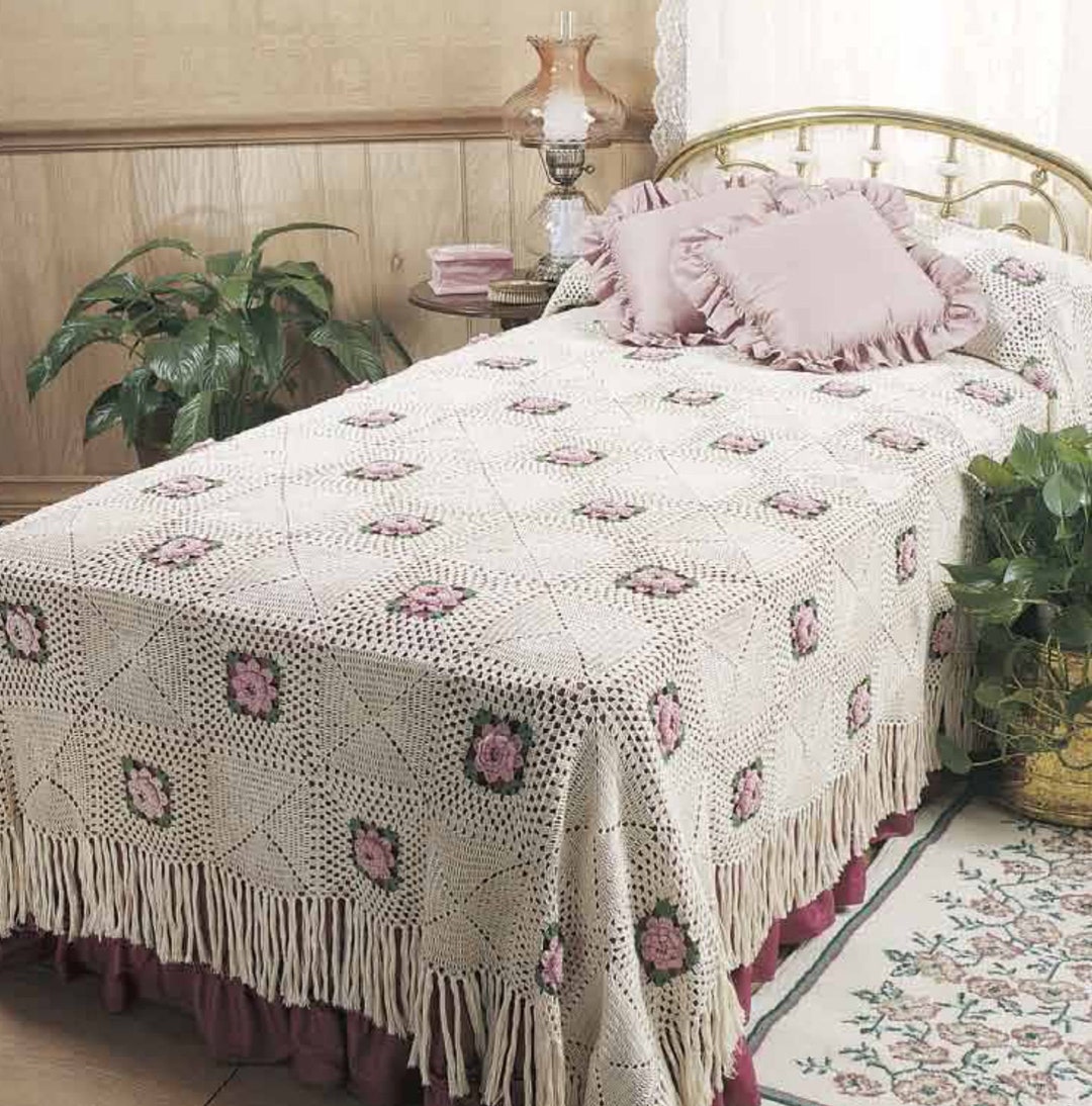 Vintage Crochet Pattern: Heirloom Victorian Shabby Chic Rose Bedspread ...