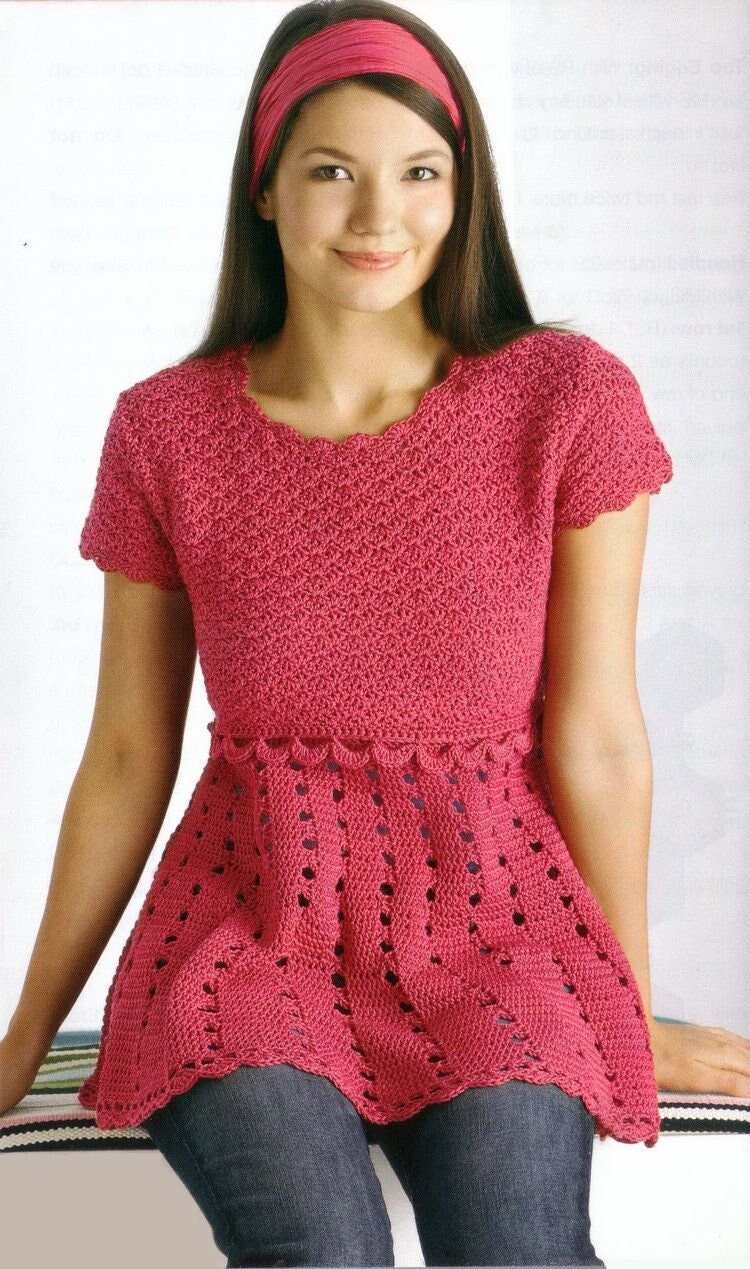 Vintage Crochet Pattern: Empire Waist Tunic (size XS/S, M, L, XL, 2X/3X ...
