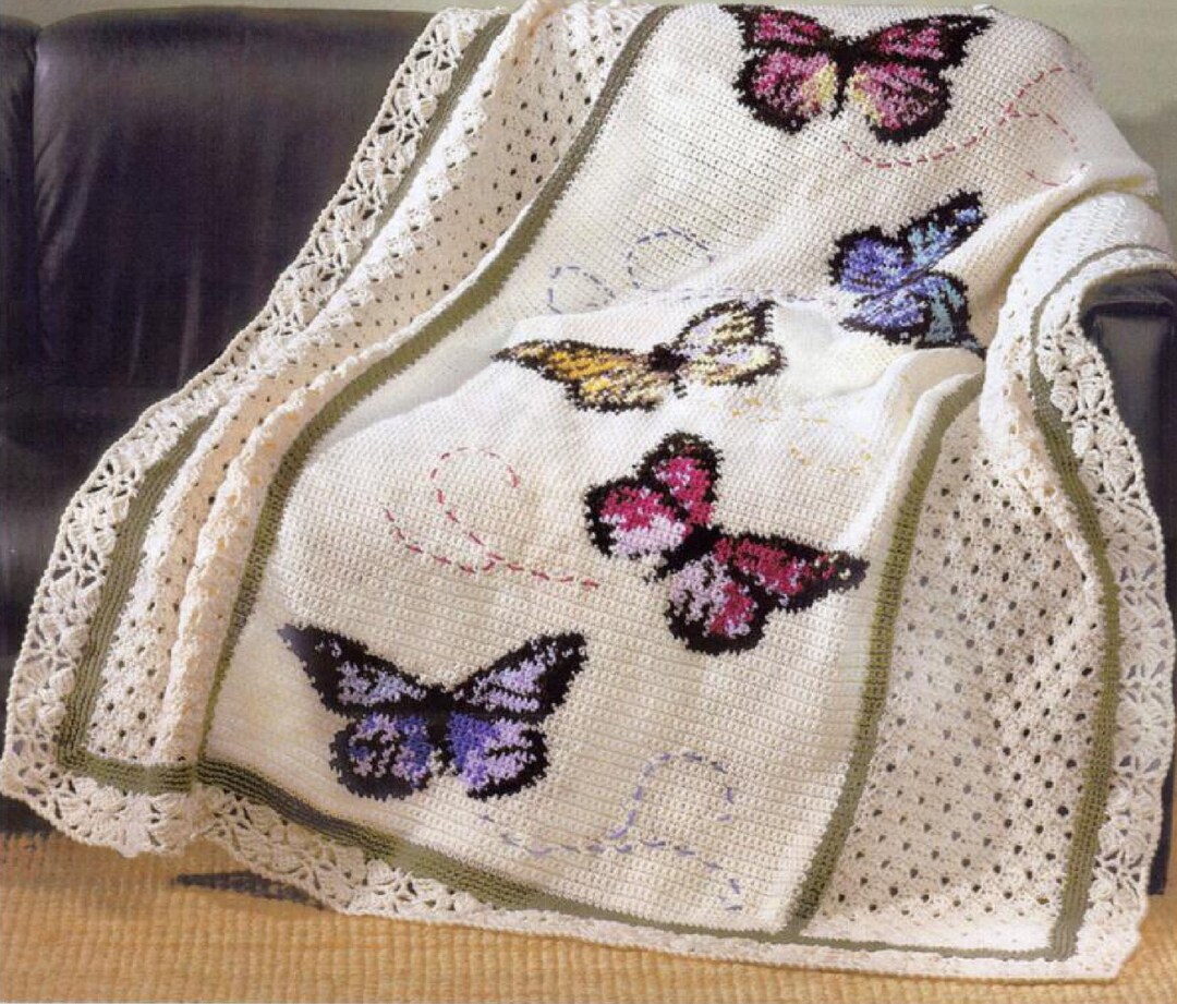 Vintage Crochet Pattern: Butterflies on Lace Afghan / Blanket - Etsy