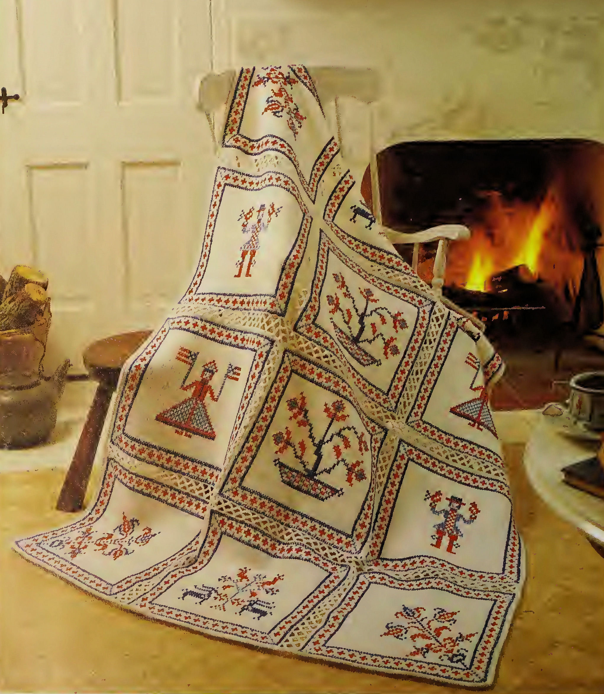 Vintage Crochet and Cross Stitch Pattern: Folk Art Afghan (designs ...