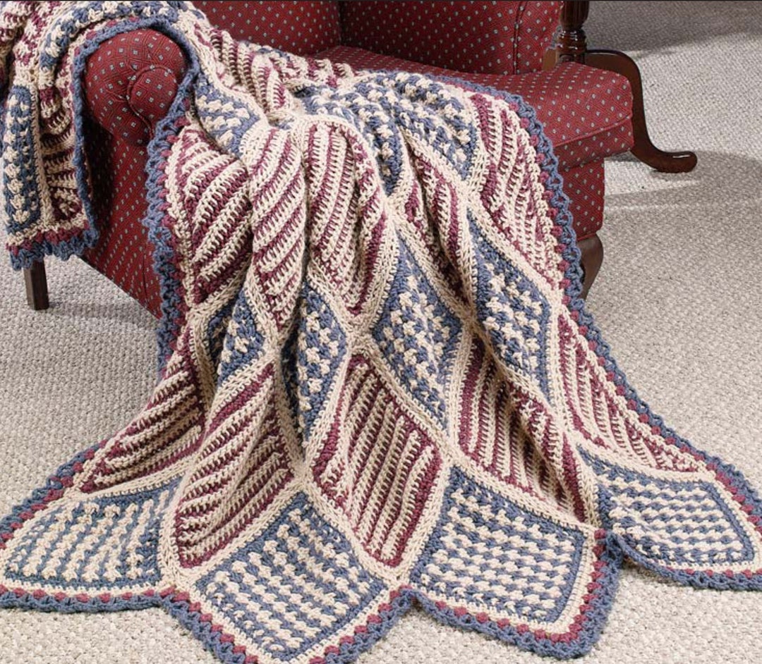 Vintage Crochet Pattern: Patriotic Country Farmhouse Afghan (tunisian ...