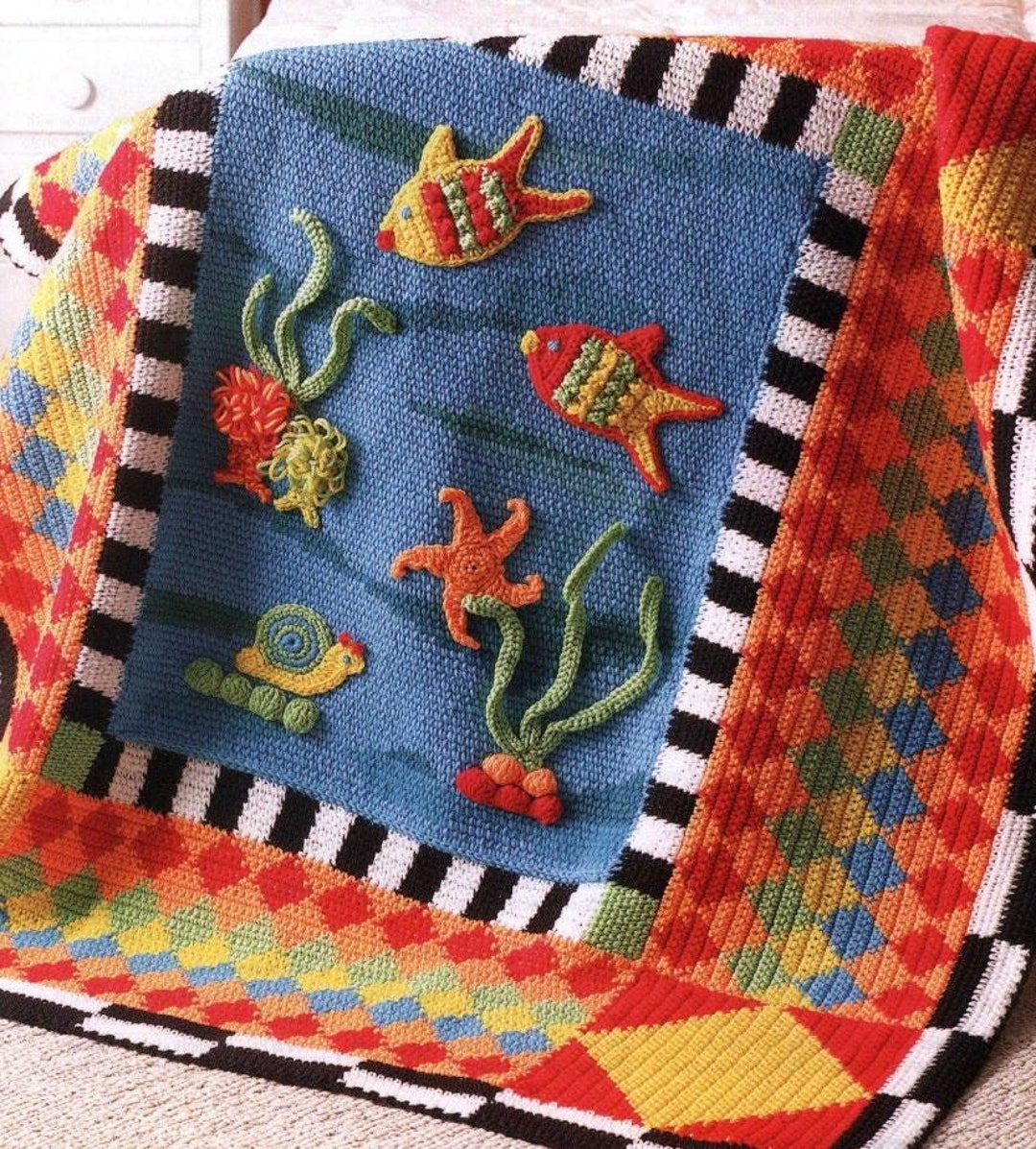 Vintage Crochet Pattern: Deep Sea Diving Tropical Aquarium Fish Afghan ...