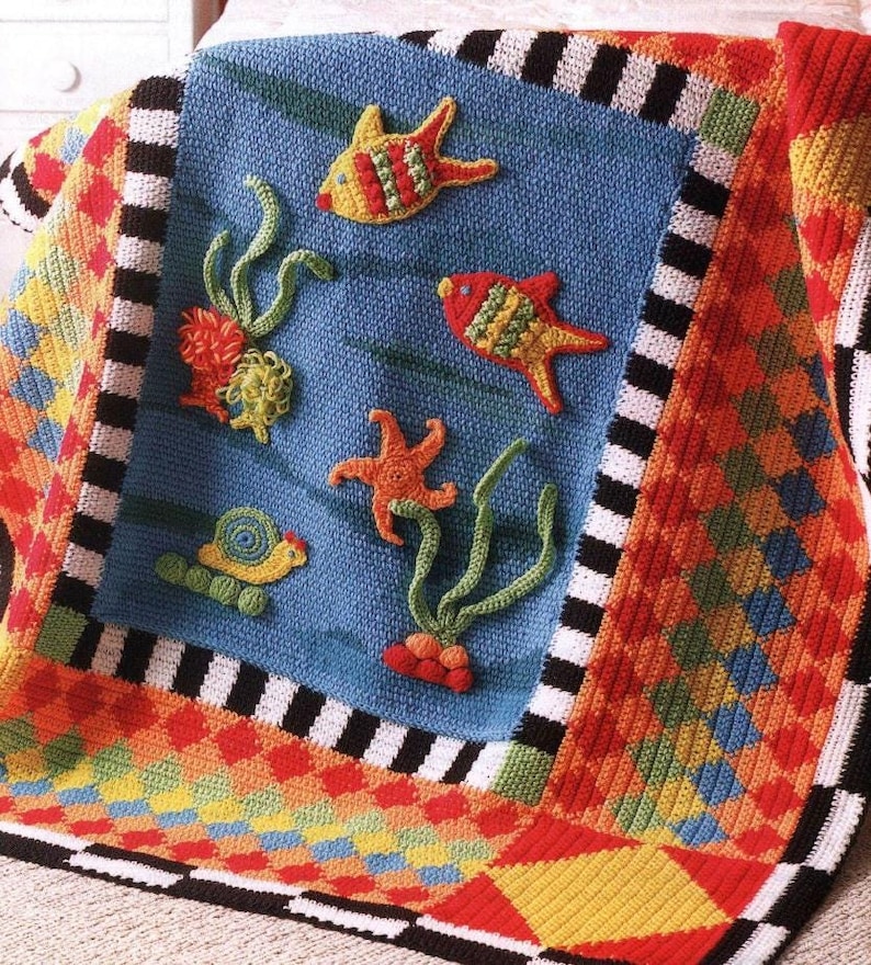 Vintage Crochet Pattern: Deep Sea Diving Tropical Aquarium Fish Afghan ...