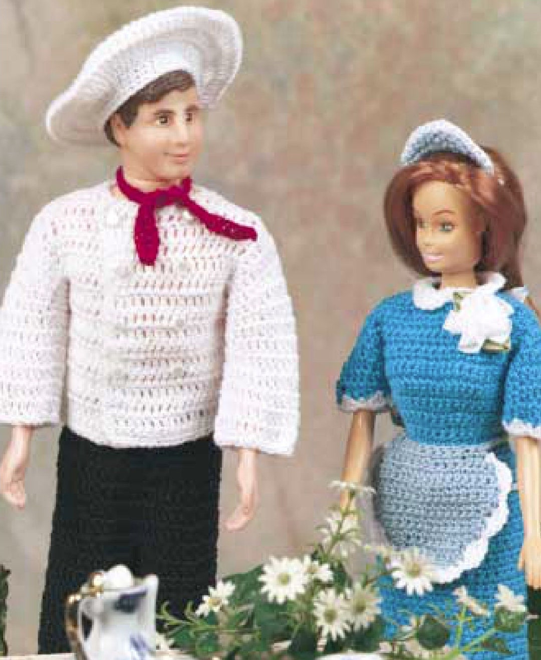 Vintage Crochet Pattern: Barbie and Ken Dolls Waitress and Chef ...