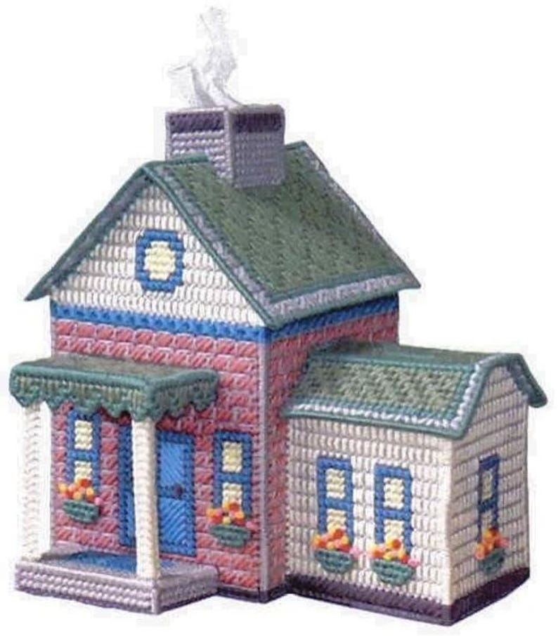 Vintage Plastic Canvas Pattern: House Tissue Box Cover and Bank - Etsy
