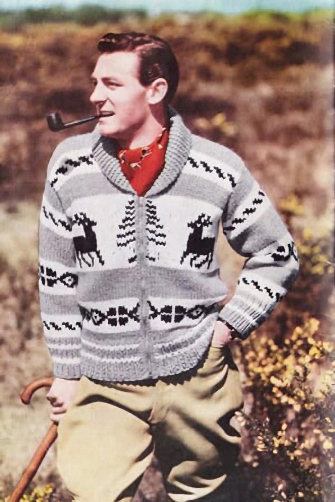 Vintage Knitting Pattern: North Woods Reindeer Jacket / Sweater Adult ...