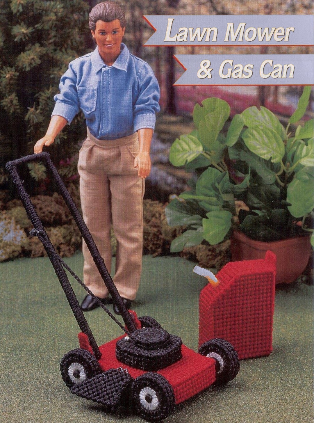 Vintage Plastic Canvas Pattern: Ken's Lawn Mower and Gas Can, Barbie ...