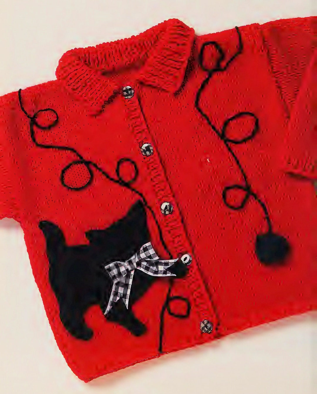 Vintage Knitting Pattern: Child's Kitty Cat Cardigan Sweater (size 4, 6 ...