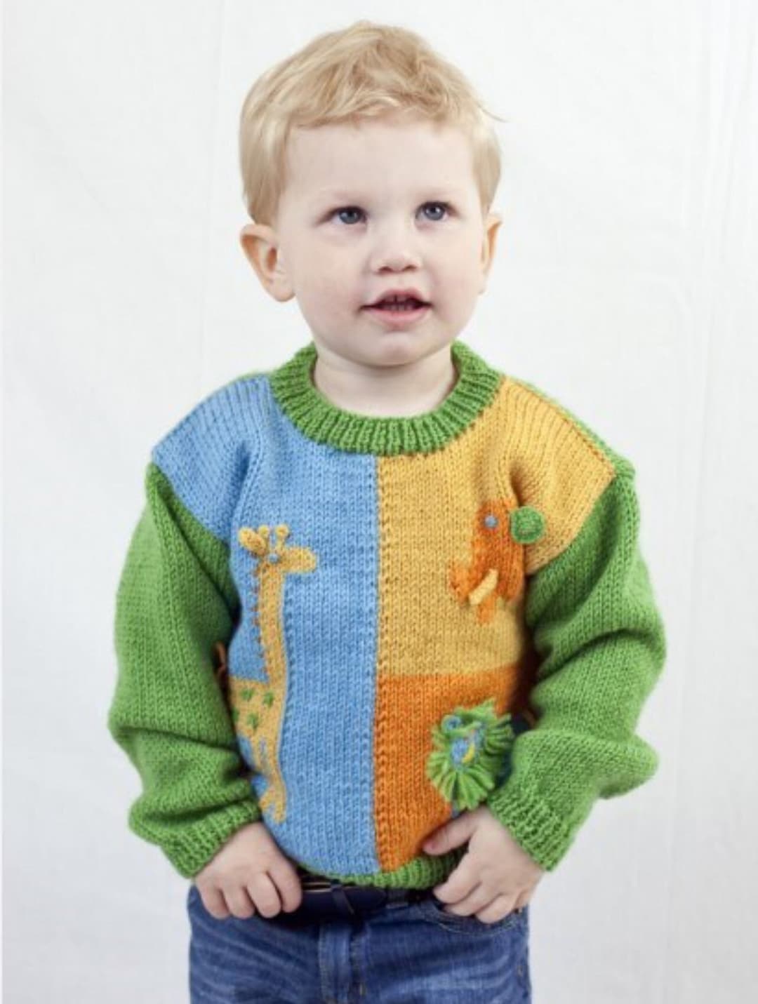 Vintage Knitting Pattern: Child's Color Blocked Zoo Animal Sweater ...