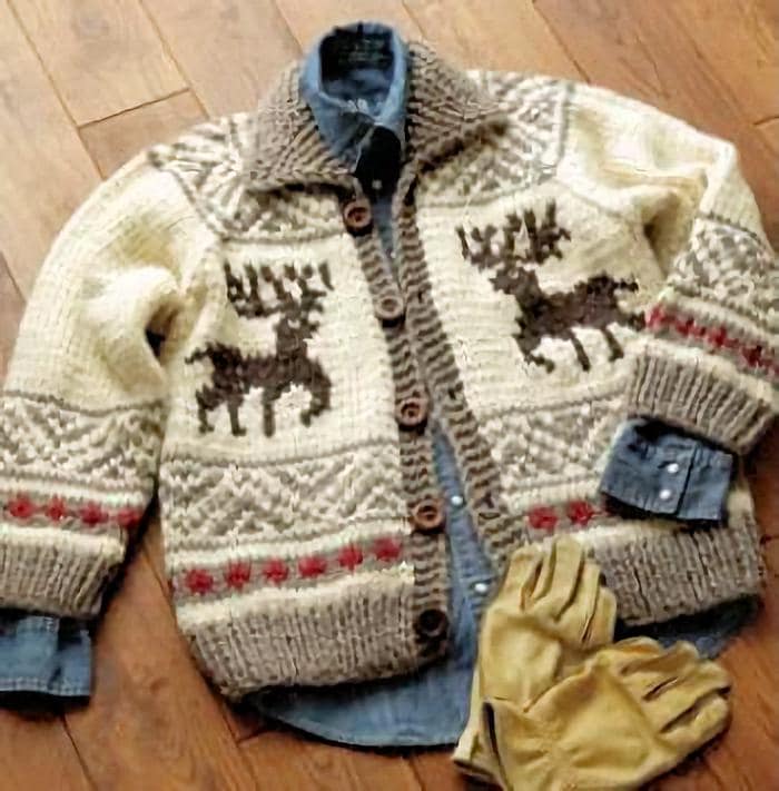 Vintage Knitting Pattern: Stranded Colorwork Reindeer Sweater / Jacket ...