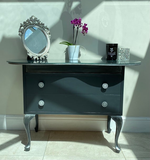 Vintage 1950s Kidney Shaped Dressing Table Refurbished Grey silver Etsy