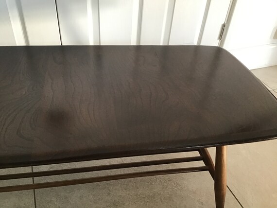 Vintage 1960s Ercol coffee table. Two tier. Dark finish. Beech elm. Mid ...