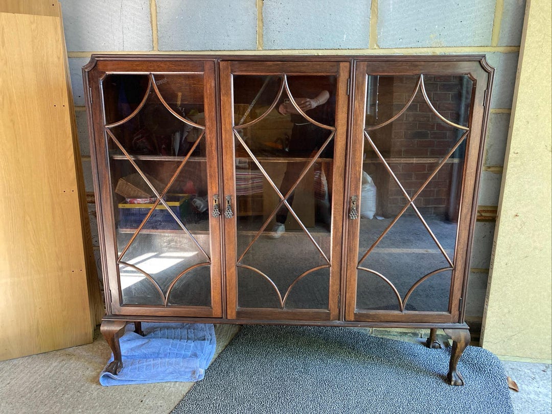 Antique 1920s Oak Glass Display Cabinet - Etsy UK