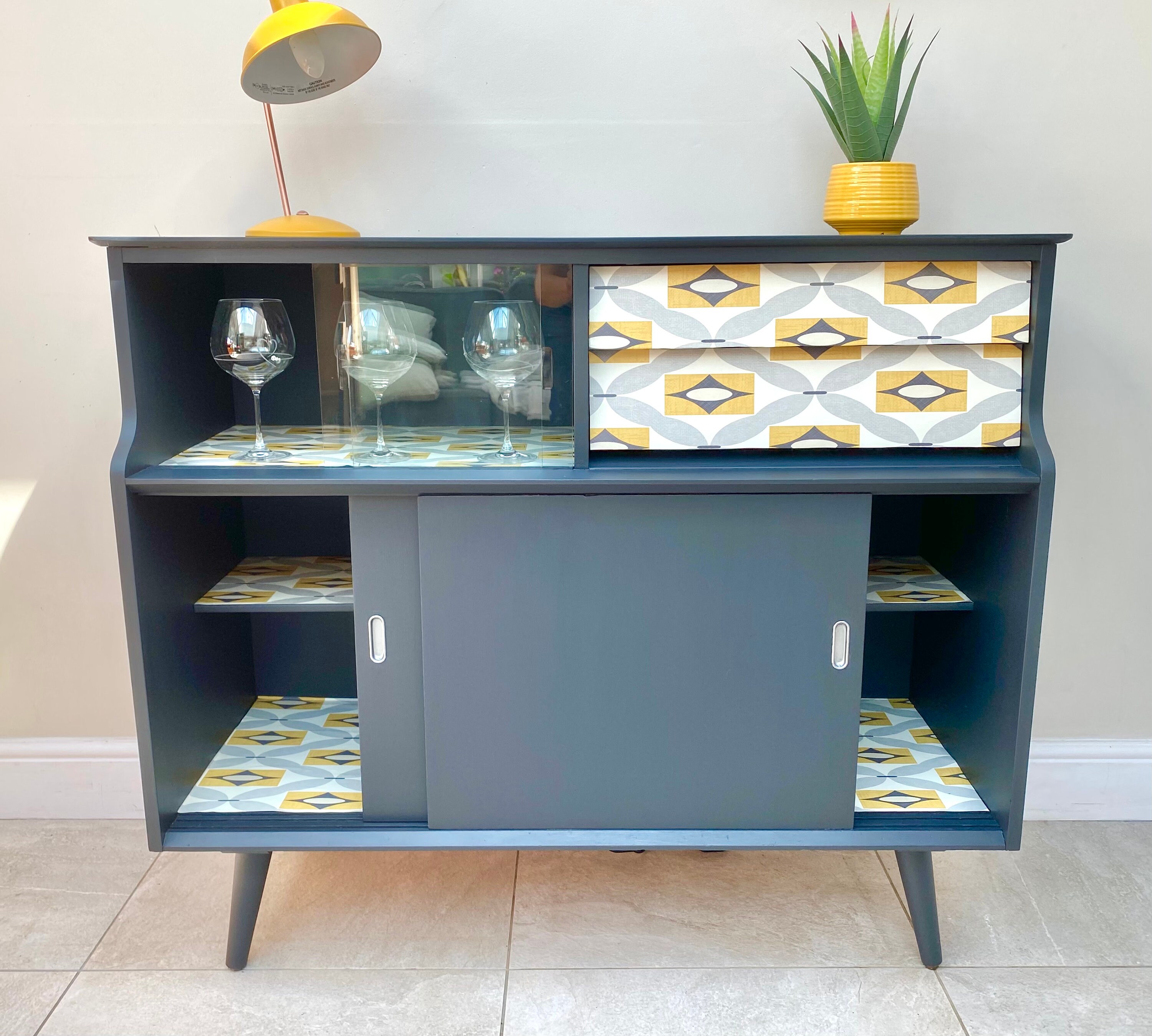 Vintage 1960s Beautility sideboard cocktail cabinet. Refurbished, grey ...
