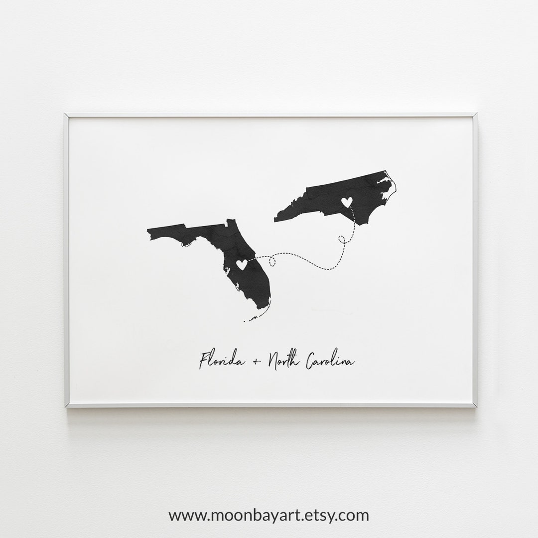 North Carolina Florida Map Custom Map Gift Long Distance - Etsy