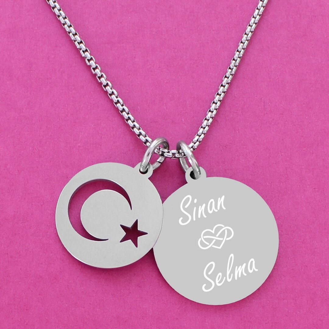 Turkey Necklace With Engraving Turkish Flag Necklace Ay Yildiz Necklace ...