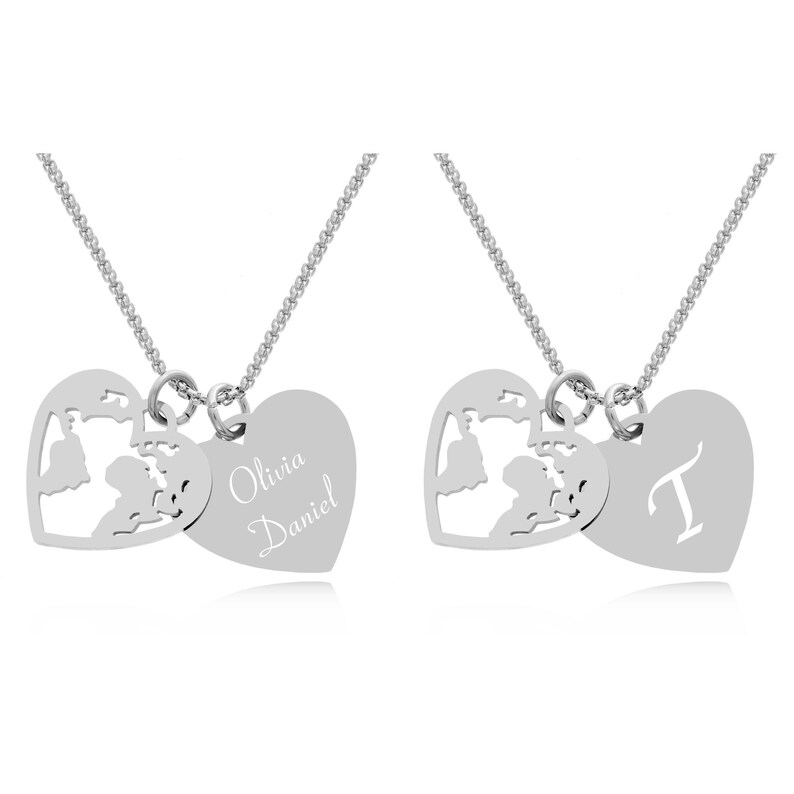 World Map Heart Necklace With Engraving Globe Necklace World | Etsy