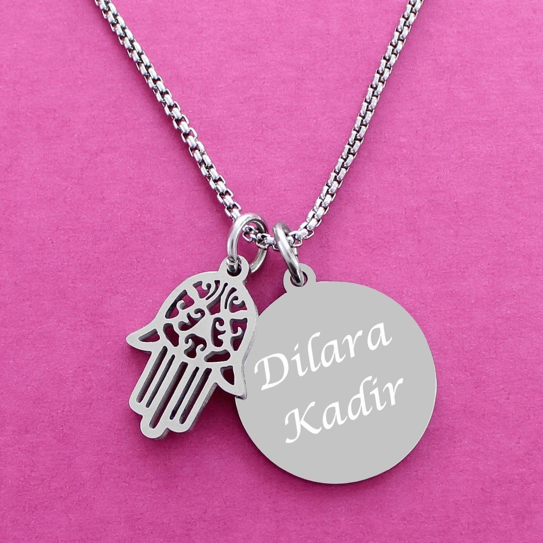 Fatima Hand Necklace With Engraving Name Necklace With Hand of Fatima ...