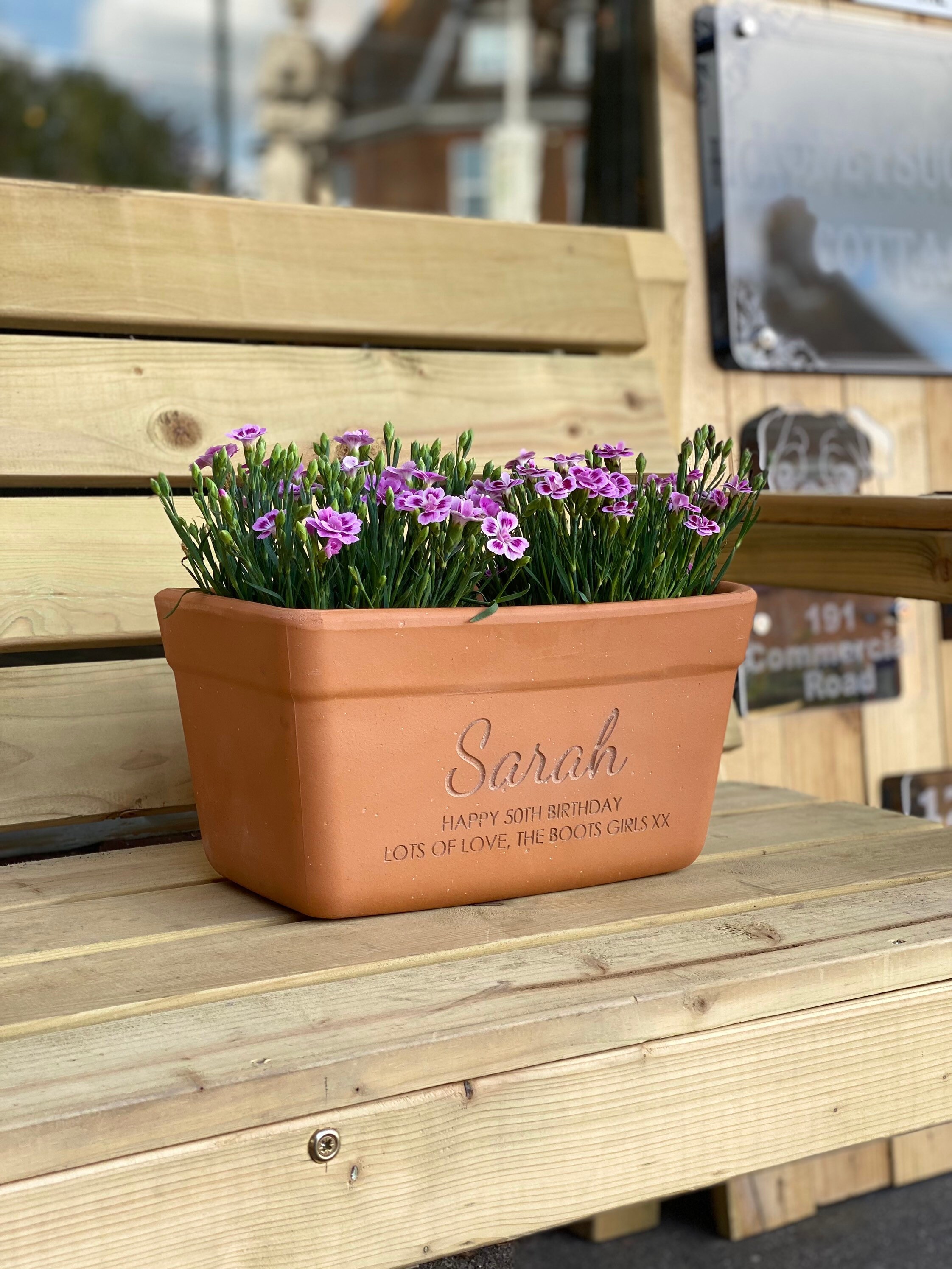 Personalised Flower Pot - Terracotta Window Planter 29cm X 16cm X 16cm ...