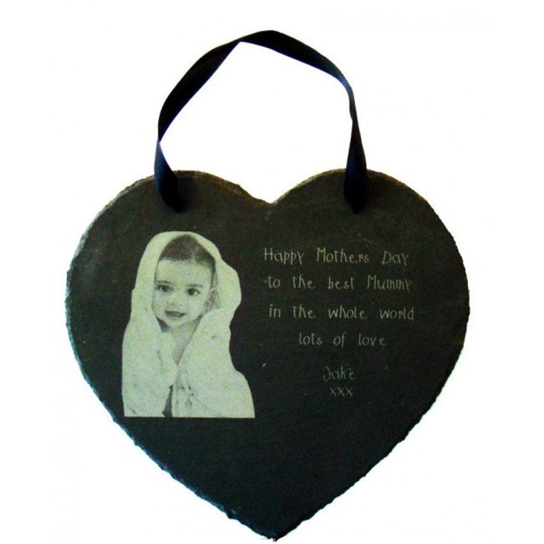 Photo Engraved Hanging Slate Heart | Etsy