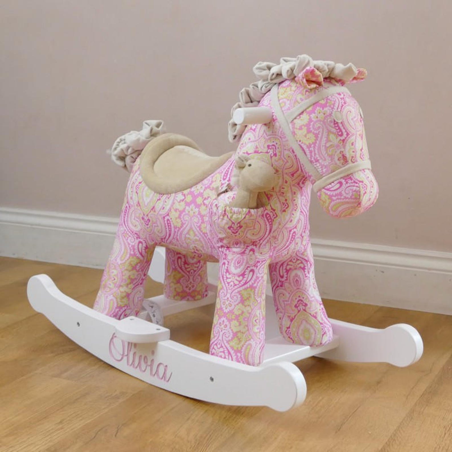 Pink Children's Rocking Horse | Personalised | 1st Birthday Gift | 1st ...