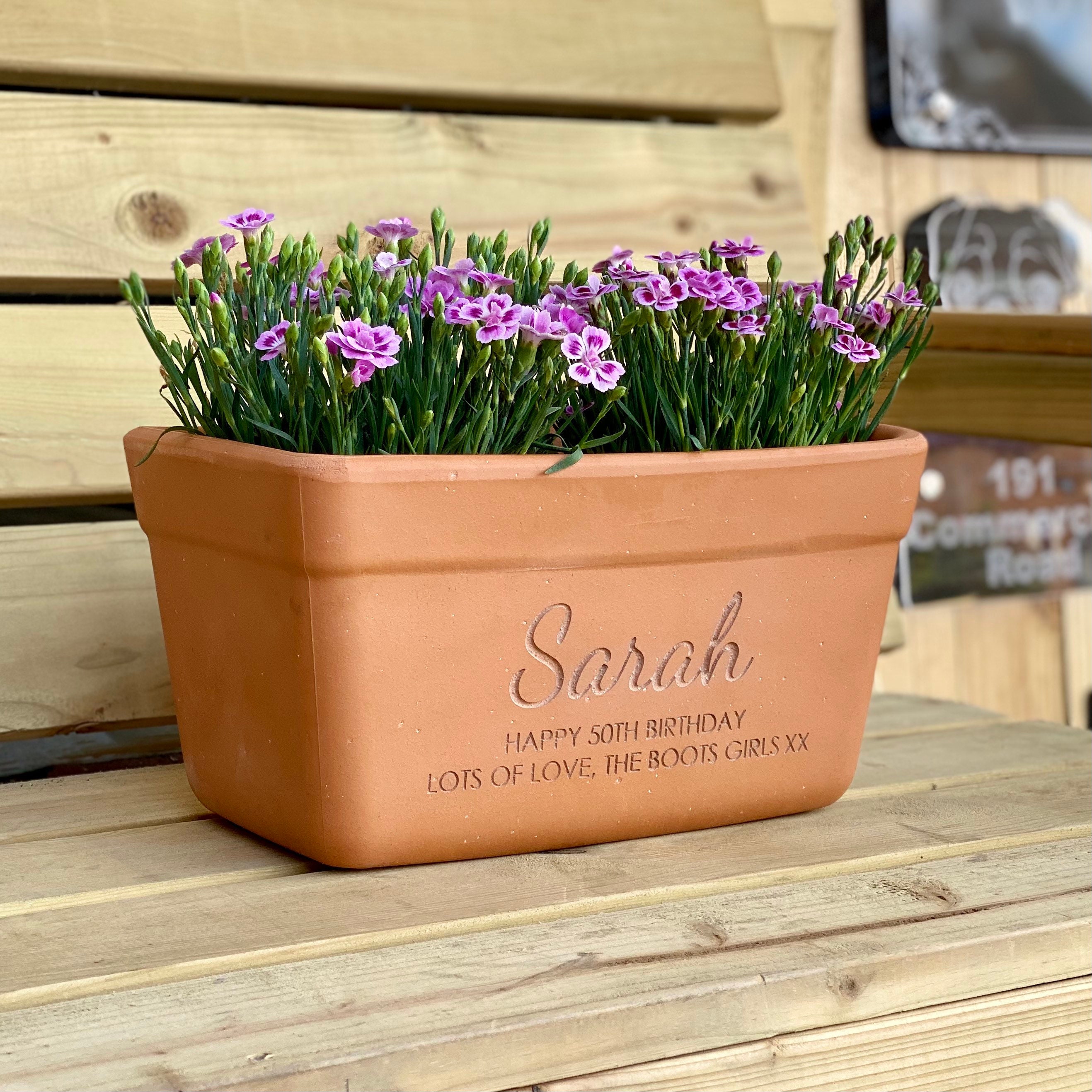 Personalised Flower Pot - Terracotta Window Planter 29cm X 16cm X 16cm ...