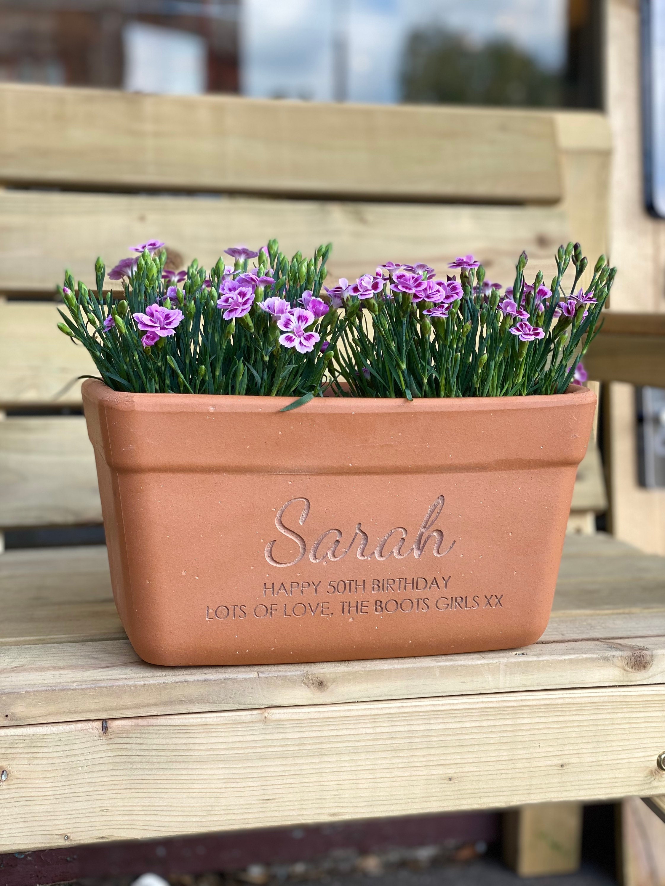 Personalised Flower Pot - Terracotta Window Planter 29cm X 16cm X 16cm ...
