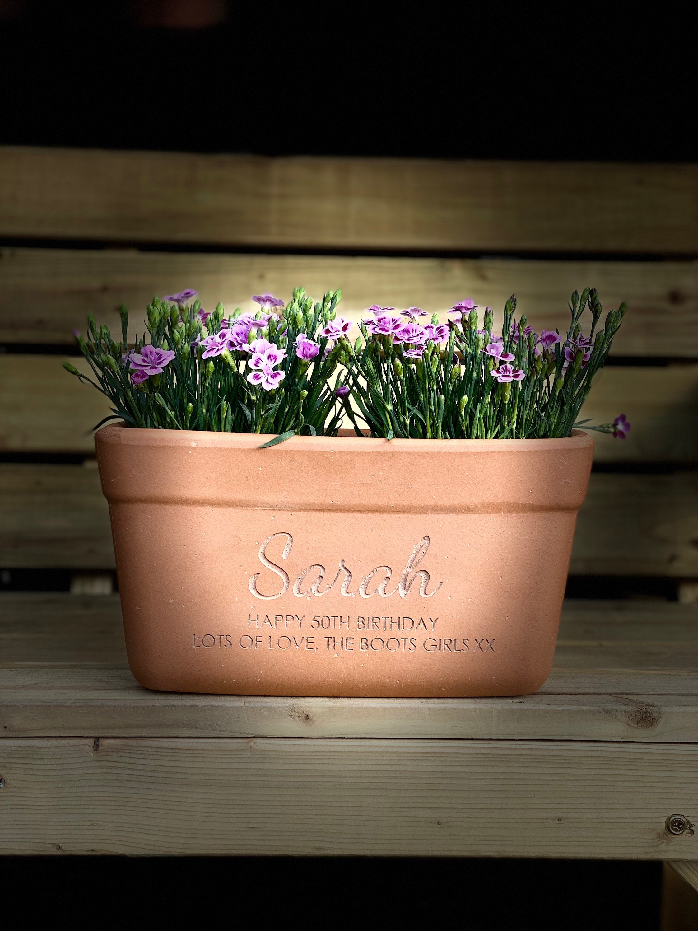 Personalised Flower Pot - Terracotta Window Planter 29cm X 16cm X 16cm ...