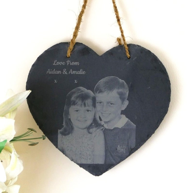 Photo Engraved Hanging Slate Heart | Etsy
